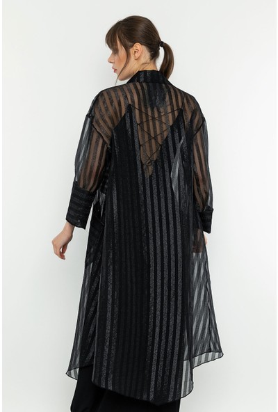 Invidia Organze Şal Yaka Uzun Ceket INV3010