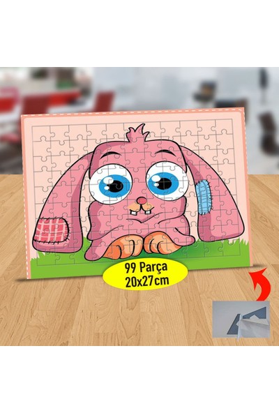 Asilmeydan Pembe Tüylü Mavi Gözlü Tavşan 99 Parça Puzzle Yapboz TABLO-210