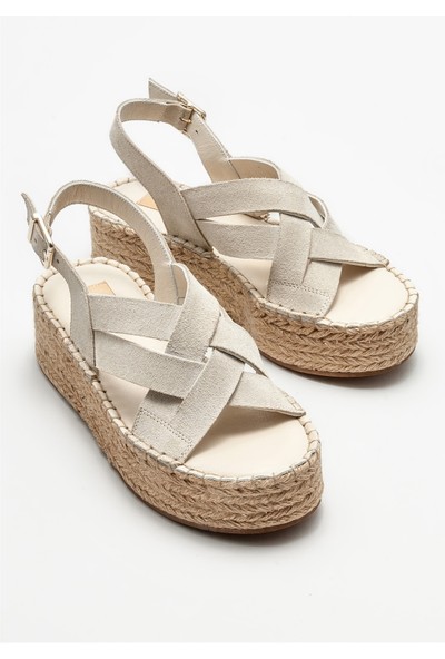 Elle Shoes Bej Deri Kadın Espadril