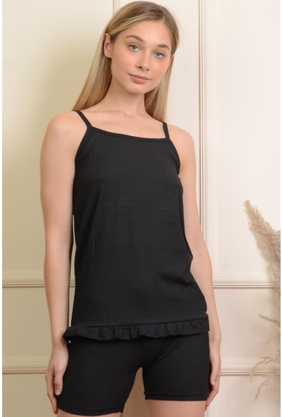 Pınkmark Kadın Siyah Kaşkorse Şort Pijama Takımı PMTK25445