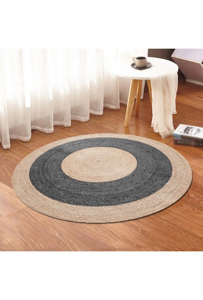 Bonny Home Antrasit Renk Jüt Yuvarlak Hasır Halı Yolluk Salon Oda Mutfak Halısı KS-1084 Bonny Home Antrasit Renk Jüt Yuvarlak Hasır Halı Yolluk Salon Oda Mutfak Halısı KS-1084
