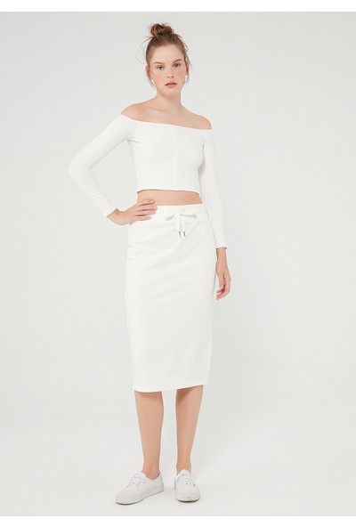 Mavi Kadın Bağcıklı Beyaz Örme Etek 1310021-70057