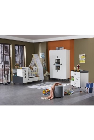 Bubu Home Love Bebek Odası Takımı ( Büyüyen Beşik + Çamaşırlık + 3 Kapaklı Dolap )