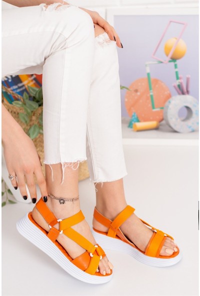 Spoty Shopping Sophiy Turuncu Cilt Sandalet