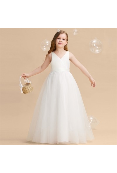 Nsm Kız Çocuk Beyaz Gelinlik, Gösteri, Doğum Günü, Parti Gelinlik