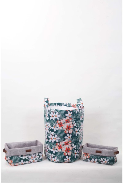 Horose 3'lü Çiçek Desenli Sepet Set