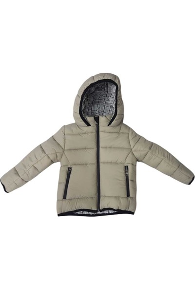 Selen Bebe Erkek Çocuk Şişme Kürklü Kapüşonlu Manşetli Desenli Puffy Mont