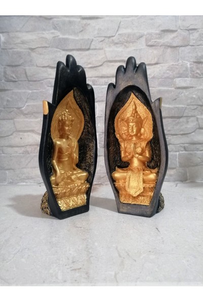 Ekinoks Art El Figürlü Buda Heykeli Parlak Altın Siyah Polyester