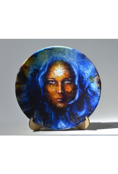 Ekinoks Art Mavi Kız Desenli Dekoratif Yuvarlak Porselen Tabak 26 cm Çap