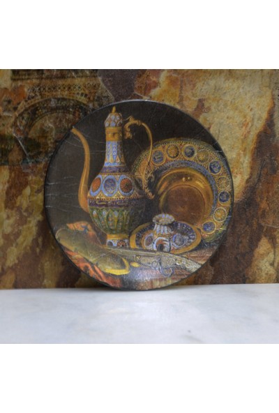 Ekinoks Art Otantik Desenli Dekoratif Porselen Tabak 2 - 25 cm Çap- Sabit Askı Ile