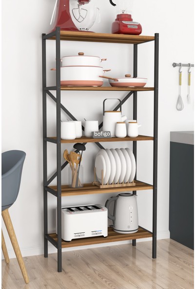 Bofigo 5 Raflı Metal Mutfak Düzenleyici Metal Mutfak Rafı Mikrodalga Rafı Baharatlık Ceviz