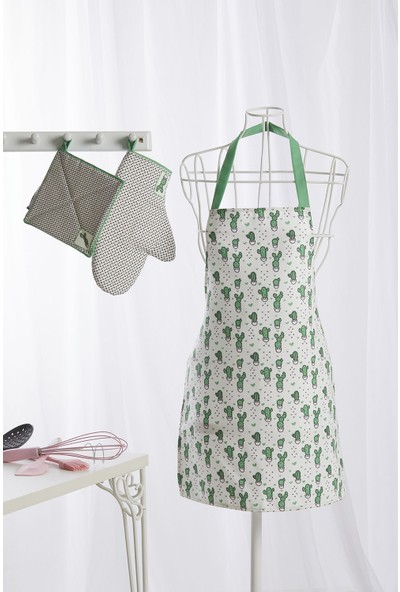 Modafabrik Kaktüs Desenli Mutfak Önlüğü Seti
