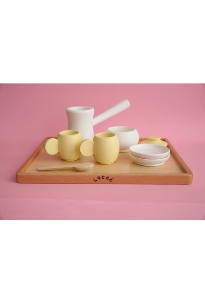 Locco Ahşap Kahve Seti Sarı