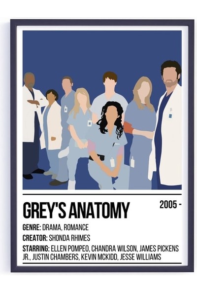Çerçeve Görünümlü Grey's Anatomy Poster 20 x 30 Mdf Poster