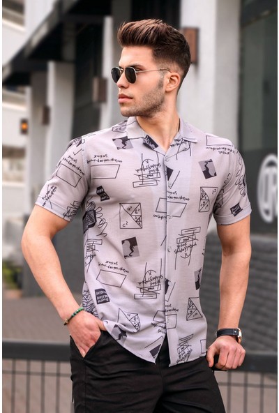 Madmext Gri Desenli Gömlek 5529 Madmext Gri Desenli Gömlek 5529