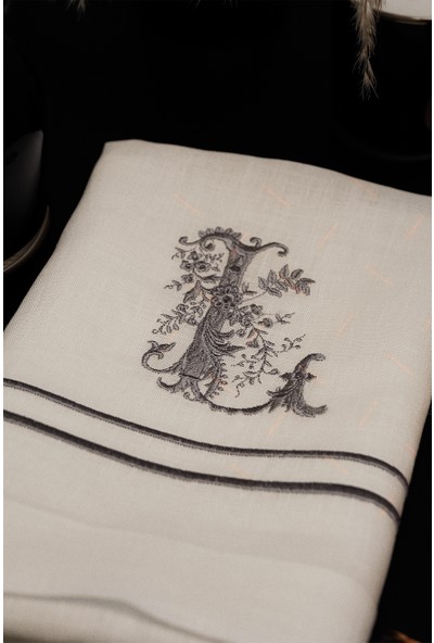 Dentelles L Harfli Nakışlı Keten Havlu 50X90CM