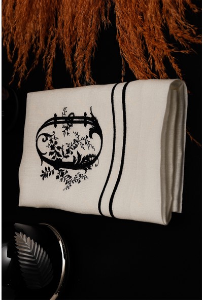 Dentelles O Harfli Nakışlı Keten Havlu 50X90CM