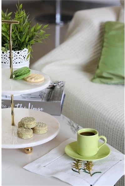 Akay Ev Akayev Mermer Altın Boncuk Ayaklı T Dizayn Iki Katlı Sunum Tabağı