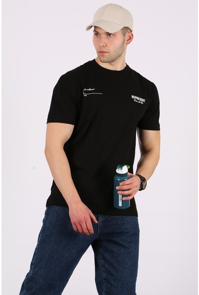 Madmext Erkek Baskılı Siyah Tişört 5805