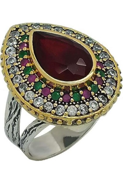 Kök Yakut Taşlı Gümüş Otantik Bayan Yüzük Hürrem Sultan Yüzüğü Modelleri Ayarlanabilir