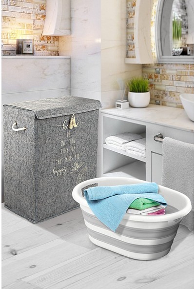 2'li Lüx Banyo Seti - Keçe Kapaklı Kirli Çamaşır Sepeti - Katlanabilir Akordiyon Çamaşır Sepeti 2'li Lüx Banyo Seti - Keçe Kapaklı Kirli Çamaşır Sepeti - Katlanabilir Akordiyon Çamaşır Sepeti