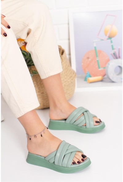 Günkar Mint Yeşili Cilt Terlik