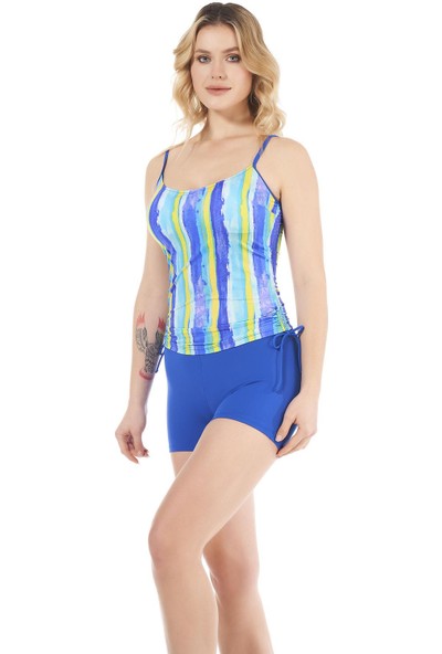 Estiva Kadın İnce Askılı Şortlu Tankini - Saks