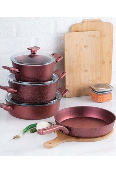Acar Granit Tencere Seti Dark Star / Bordo