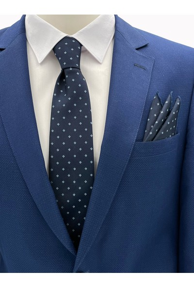Brianze Lacivert Mavi Desenli Kravat Mendil Set Brianze Lacivert Mavi Desenli Kravat Mendil Set
