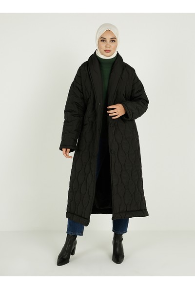 Tavin Düğmeli Kuşak Detaylı Şişme Mont - Siyah - Tavin Tavin Düğmeli Kuşak Detaylı Şişme Mont - Siyah - Tavin