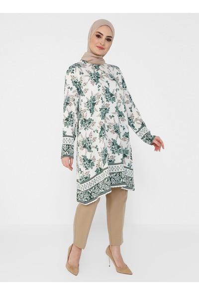 Tavin Doğal Kumaşlı Desenli Tunik - Çağla - Tavin