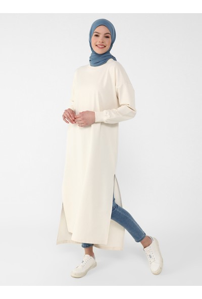 Refka Yırtmaç Detaylı Basic Uzun Tunik - Açık Taş - Refka Basic Refka Yırtmaç Detaylı Basic Uzun Tunik - Açık Taş - Refka Basic