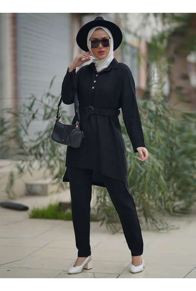 Por La Cara Beli Lastikli Kemerli Tunik&pantolon Ikili Takım - Siyah - Por La Cara Por La Cara Beli Lastikli Kemerli Tunik&pantolon Ikili Takım - Siyah - Por La Cara