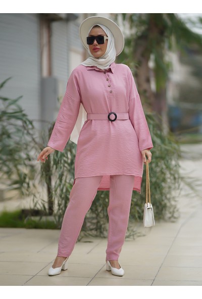 Por La Cara Beli Lastikli Kemerli Tunik&pantolon Ikili Takım - Derin Pembe - Por La Cara Por La Cara Beli Lastikli Kemerli Tunik&pantolon Ikili Takım - Derin Pembe - Por La Cara