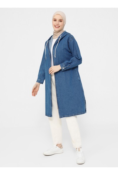 Benin Rahat Kalıp Kapüşonlu Kot Kap - Indigo - Benin Benin Rahat Kalıp Kapüşonlu Kot Kap - Indigo - Benin