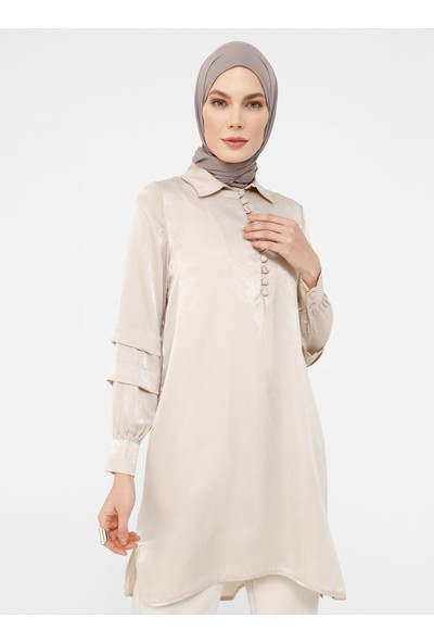 Refka Nervür Detaylı Şık Saten Tunik - Açık Vizon - Refka Woman Refka Nervür Detaylı Şık Saten Tunik - Açık Vizon - Refka Woman