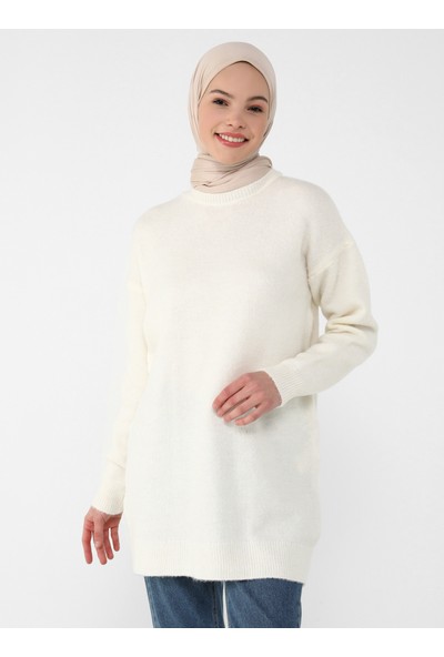 Refka Bisiklet Yaka Triko Tunik - Ekru - Refka Basic Refka Bisiklet Yaka Triko Tunik - Ekru - Refka Basic