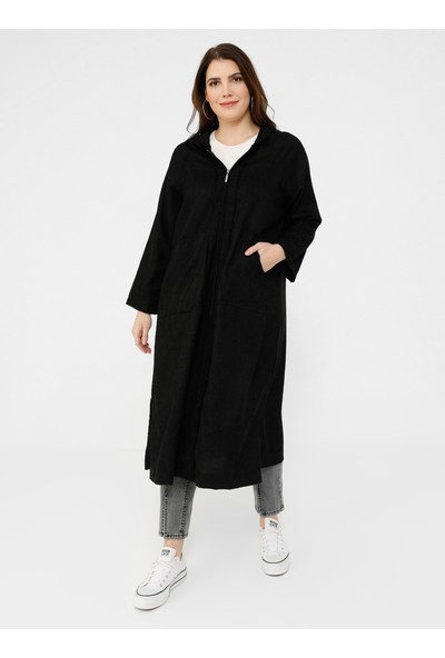 Alia Büyük Beden Kapüşonlu Cep Detaylı Kap - - Alia