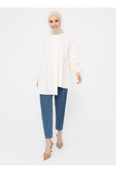 Refka Beli Fırfırlı Balon Kollu Poplin Tunik - Ay Çekirdeği - Refka Casual Refka Beli Fırfırlı Balon Kollu Poplin Tunik - Ay Çekirdeği - Refka Casual