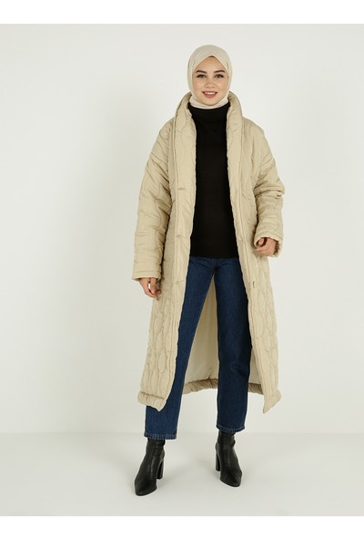 Tavin Düğmeli Kuşak Detaylı Şişme Mont - Taş - Tavin Tavin Düğmeli Kuşak Detaylı Şişme Mont - Taş - Tavin