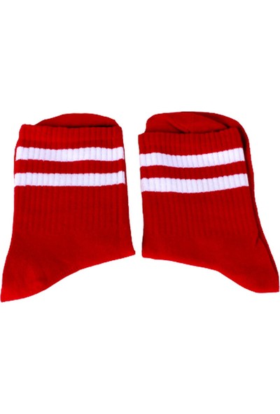 Afillix Concept Kırmızı Beyaz Çizgili Tasarım Unisex Tenis Çorap 36-42
