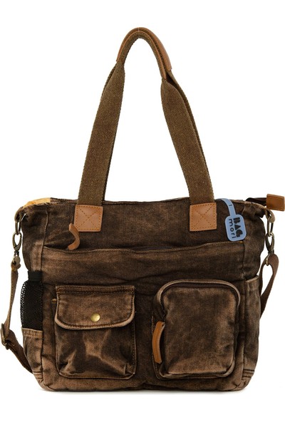 Bagmori Kahverengi Yıkamalı Kanvav Çift Cep Askılı Çanta