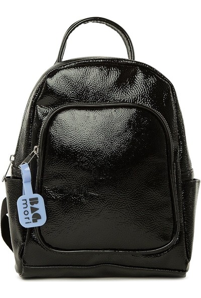 Bagmori Parlak Siyah Oval Cepli Mini Sırt Çantası Bagmori Parlak Siyah Oval Cepli Mini Sırt Çantası