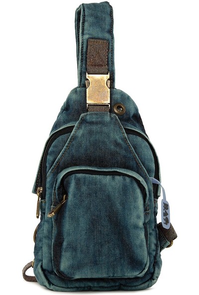 Bagmori Mavi Yıkamalı Kot Kumaş Çapraz Çanta