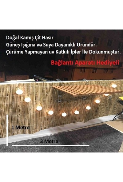Hasırcım Doğal Kamış Hasır Balkon Çiti 1 Metre x 3 Metre Hasırcım Doğal Kamış Hasır Balkon Çiti 1 Metre x 3 Metre