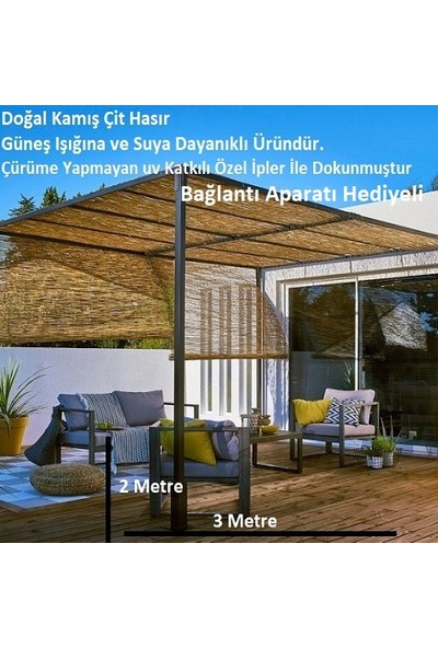 Hasırcım Doğal Kamış Hasır Balkon Çiti 2 Metre x 3 Metre Hasırcım Doğal Kamış Hasır Balkon Çiti 2 Metre x 3 Metre