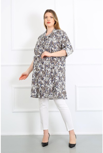 By Alba Collection Kadın Beyaz Yaprak Desen Pamuk Viskon Büyük Beden Tunik By Alba Collection Kadın Beyaz Yaprak Desen Pamuk Viskon Büyük Beden Tunik