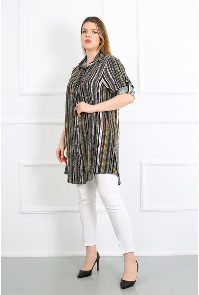 By Alba Collection Kadın Haki Geçiş Çizgili Büyük Beden Tunik By Alba Collection Kadın Haki Geçiş Çizgili Büyük Beden Tunik