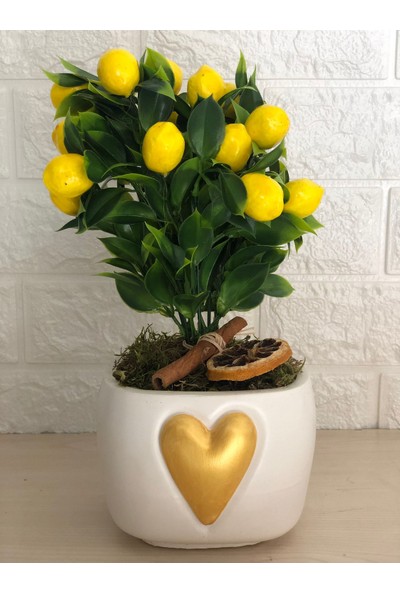 Mürsel Beyaz Kalp Serisi Beton Saksıda Yapay Limon Ağacı Mürsel Beyaz Kalp Serisi Beton Saksıda Yapay Limon Ağacı