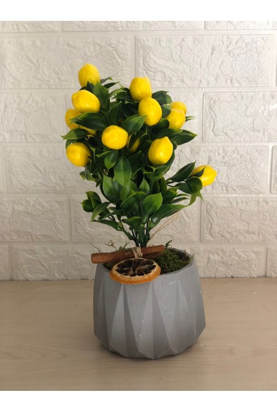 Mürsel Gri Beton Prizma Saksıda Yapay Limon Ağacı Mürsel Gri Beton Prizma Saksıda Yapay Limon Ağacı